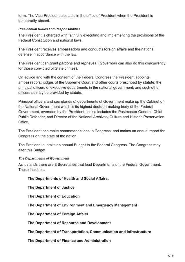 The Government System of the Federated States of Micronesia | PDF | Law