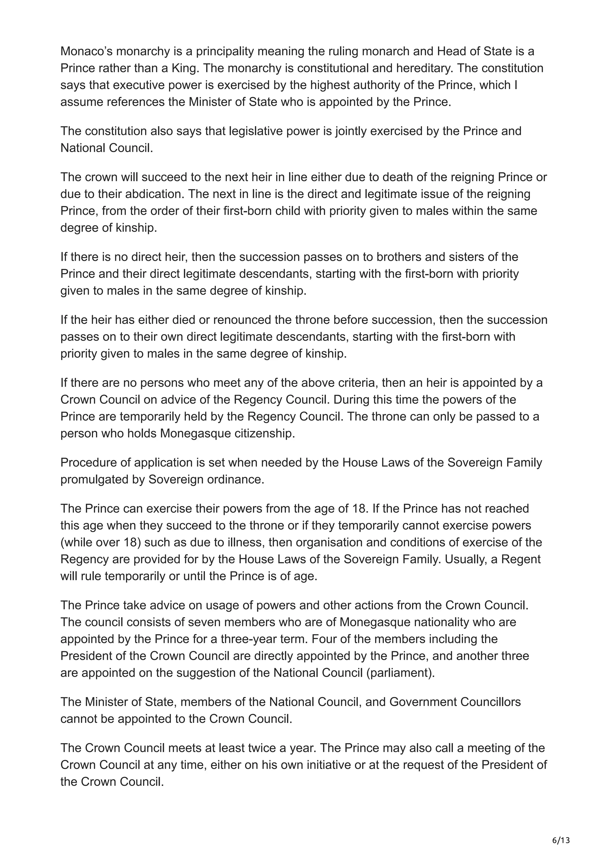 The Government System of Monaco | PDF