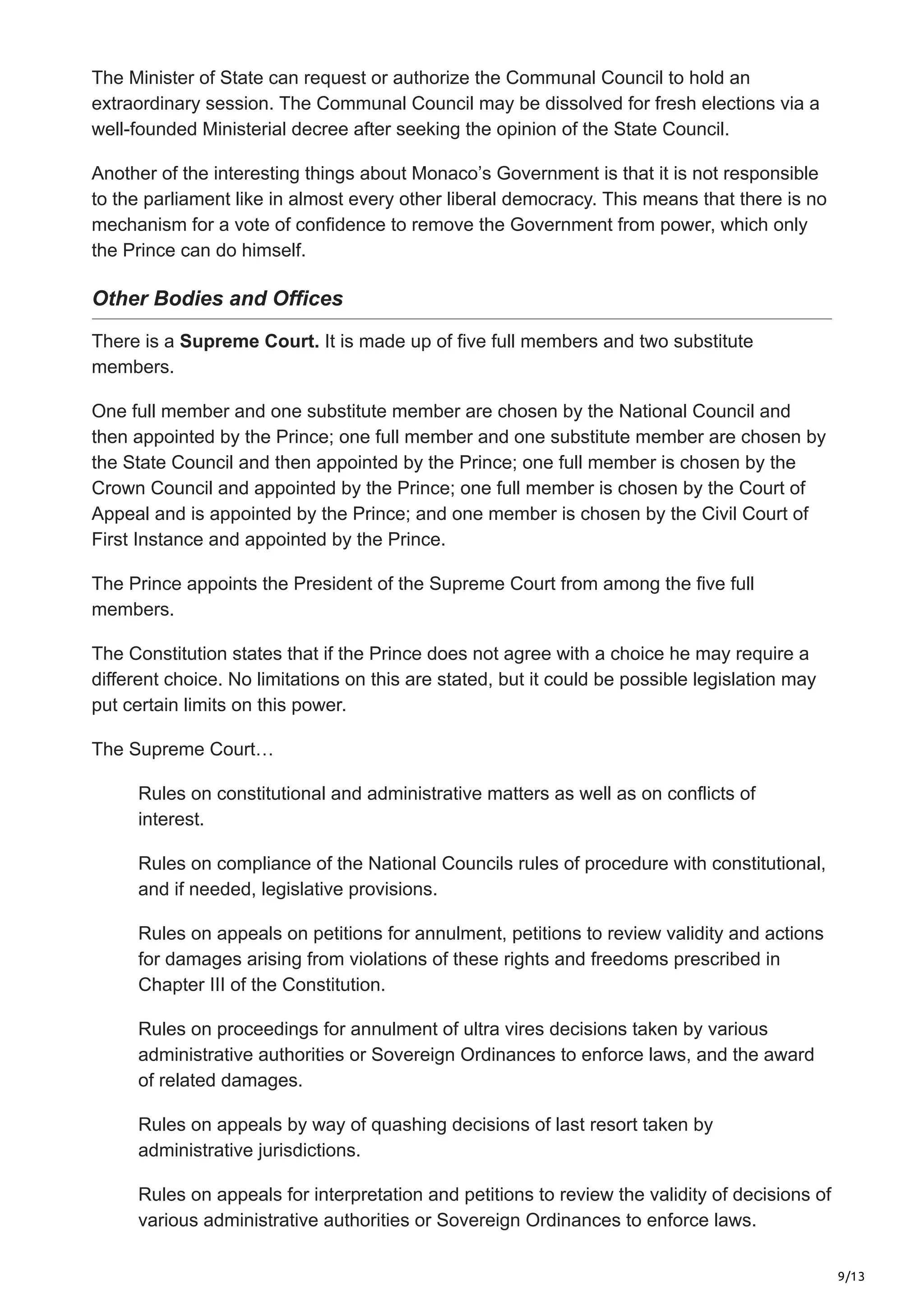 The Government System of Monaco | PDF