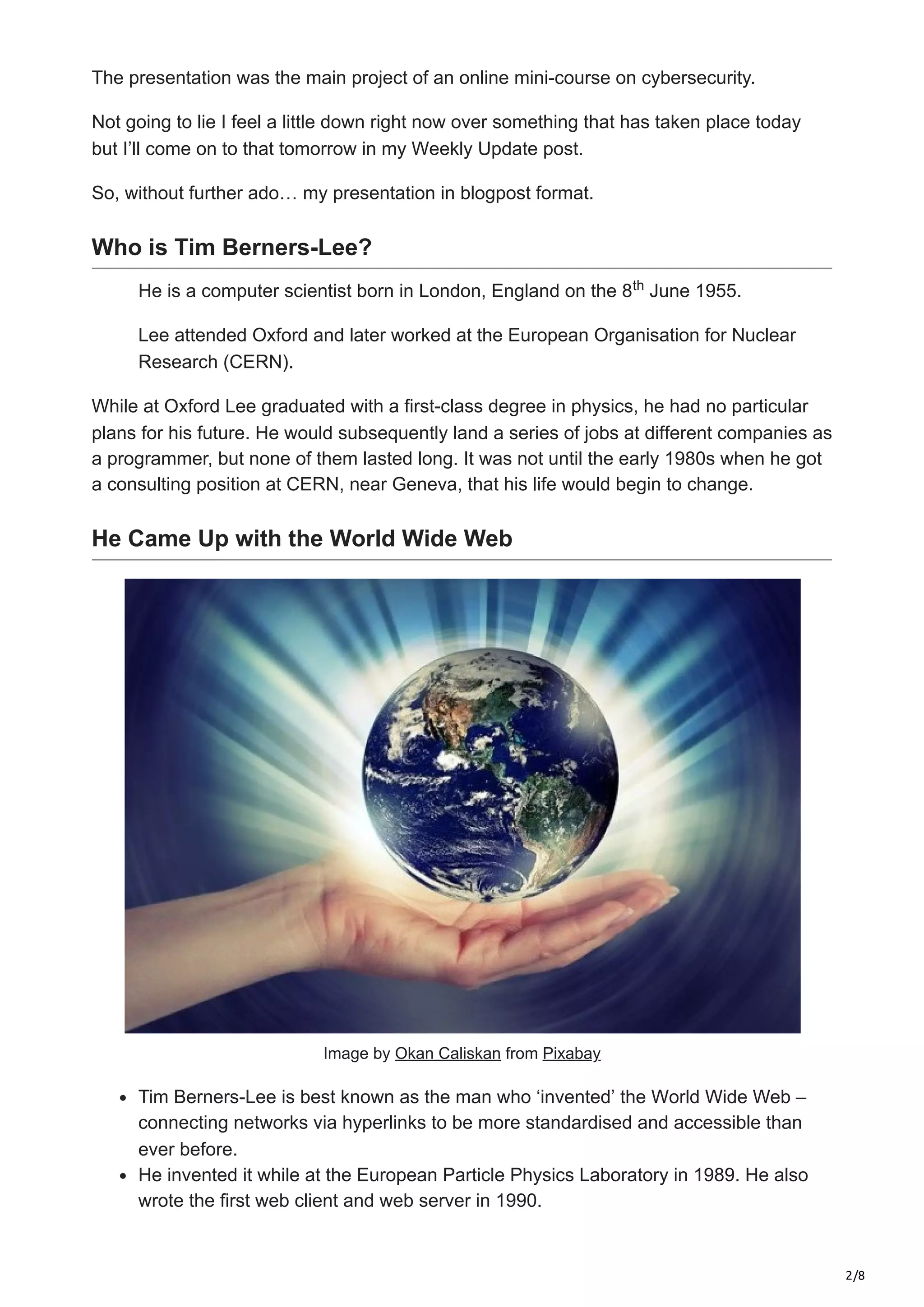 Tim Berners-Lee Inventor of the World Wide Web | PDF