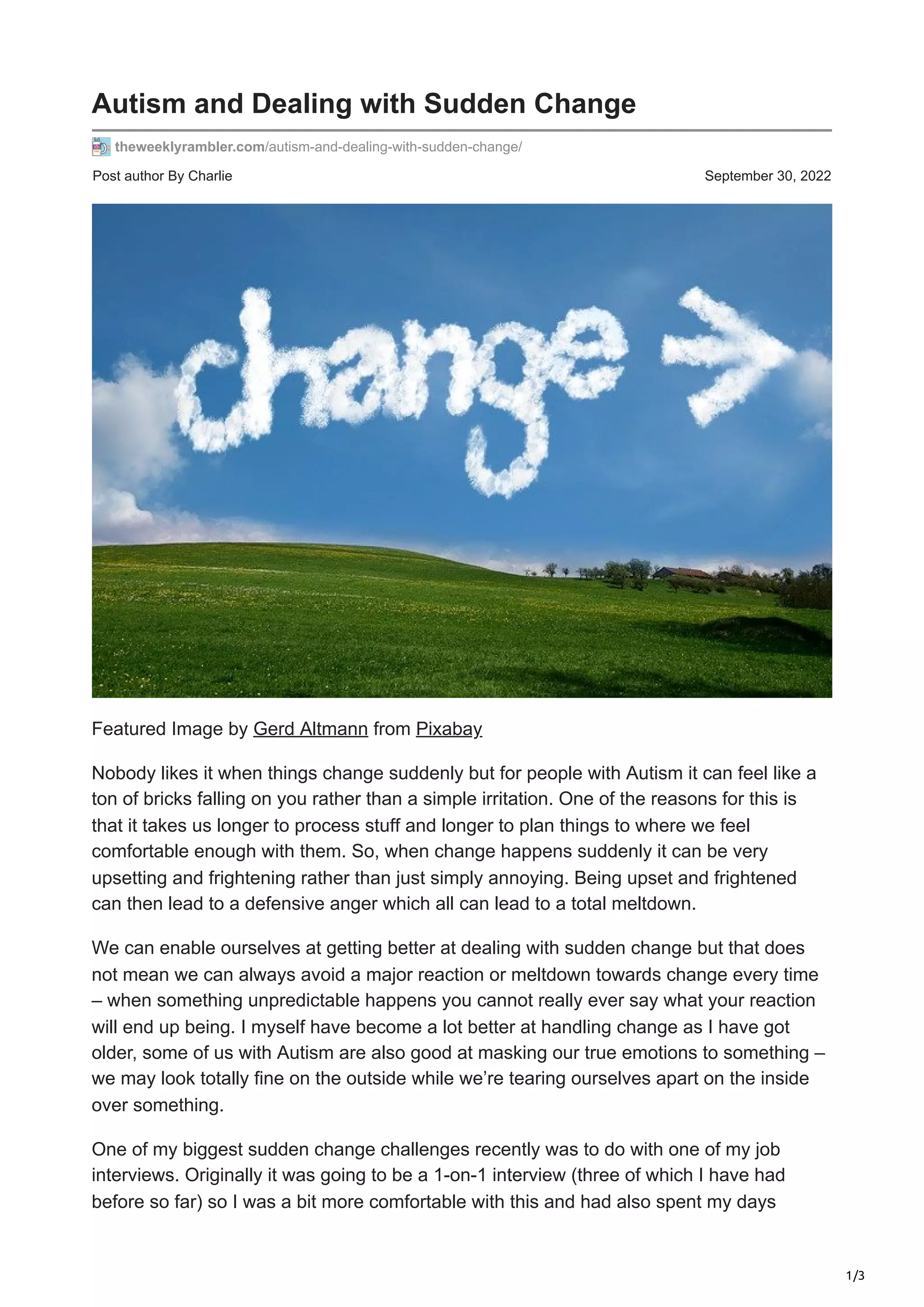 Autism and Dealing with Sudden Change | PDF