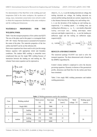 The weld pool dynamics in the tandem welding | PDF
