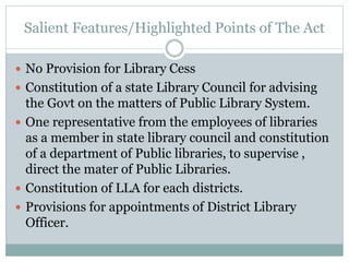 Salient Feature of West Bengal Public Library Act 1979 | PPT