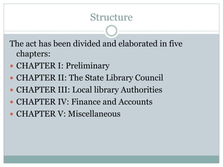 Salient Feature of West Bengal Public Library Act 1979 | PPT
