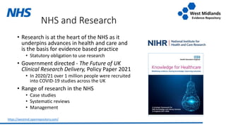 The West Midlands Evidence Repository (WMER) : a regional collaboration ...