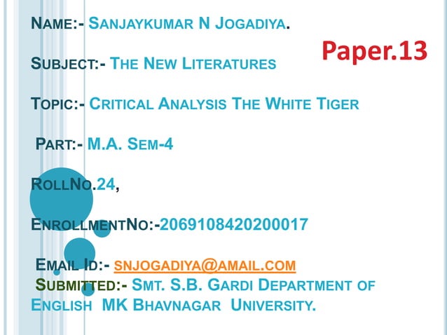 The white tiger | PPTX