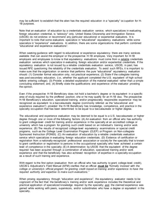 THE WHYS AND HOWS OF EDUCATION AND/OR EXPERIENCE EVALUATIONS IN THE ...