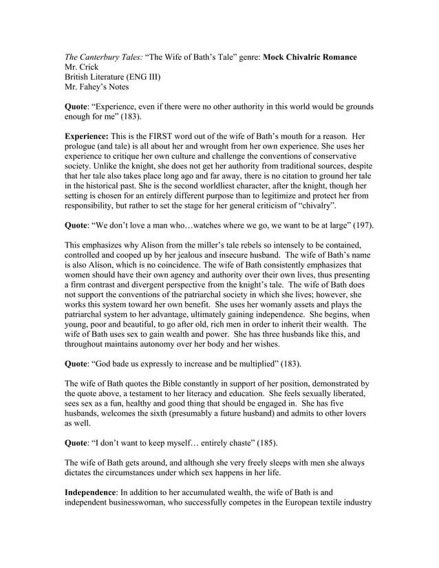 The wife of bath's tale | DOC | Marriage and Civil Unions | Family and ...