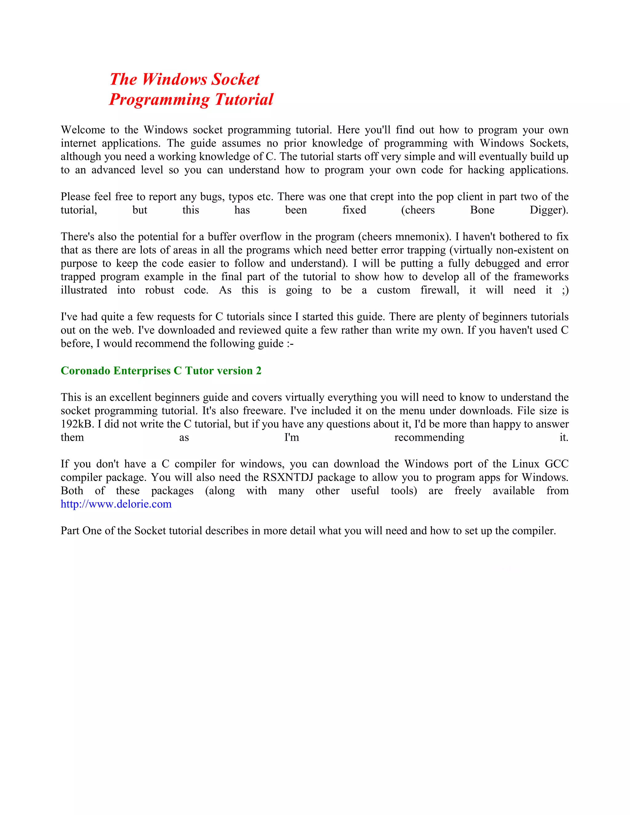 The windows socket | PDF | Internet for Beginners | Internet