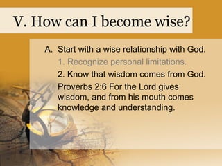 The People of Proverbs (Part 6): The Wise | PPT