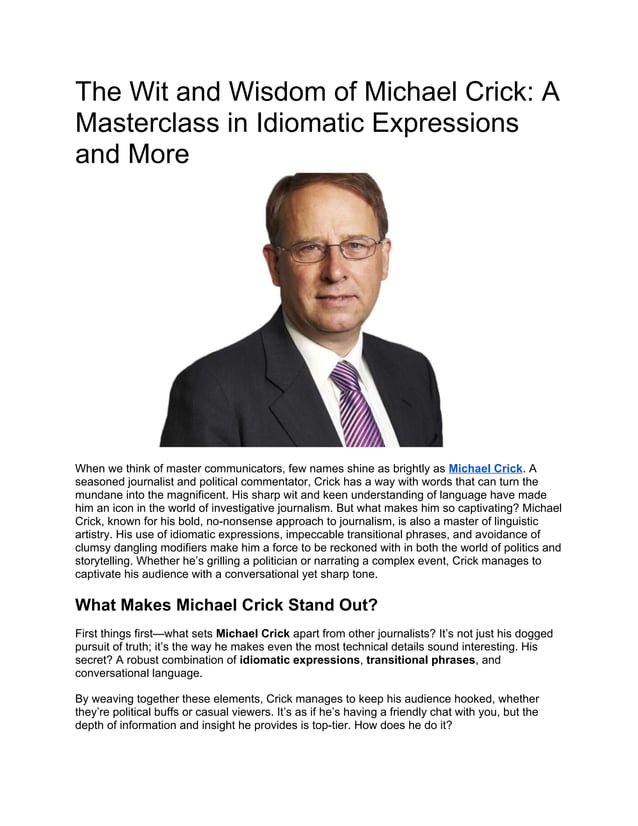 The Wit and Wisdom of Michael Crick_ A Masterclass in Idiomatic ...