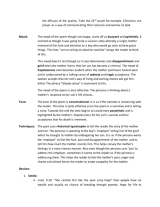 The Woman Speaks to the Man Who Has Employed Her Son - Analysis | DOCX