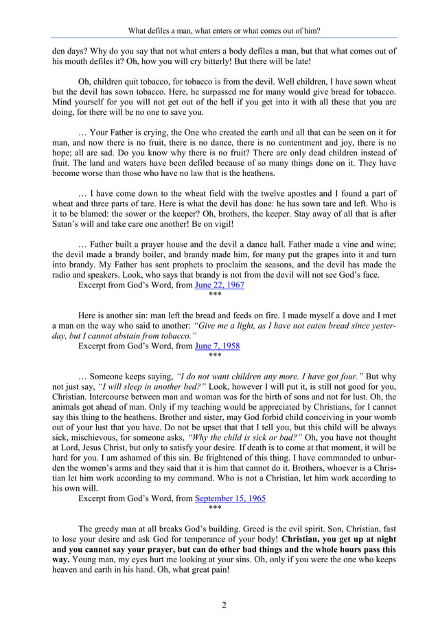 The Word of God about what defiles a man, what enters or what comes out ...