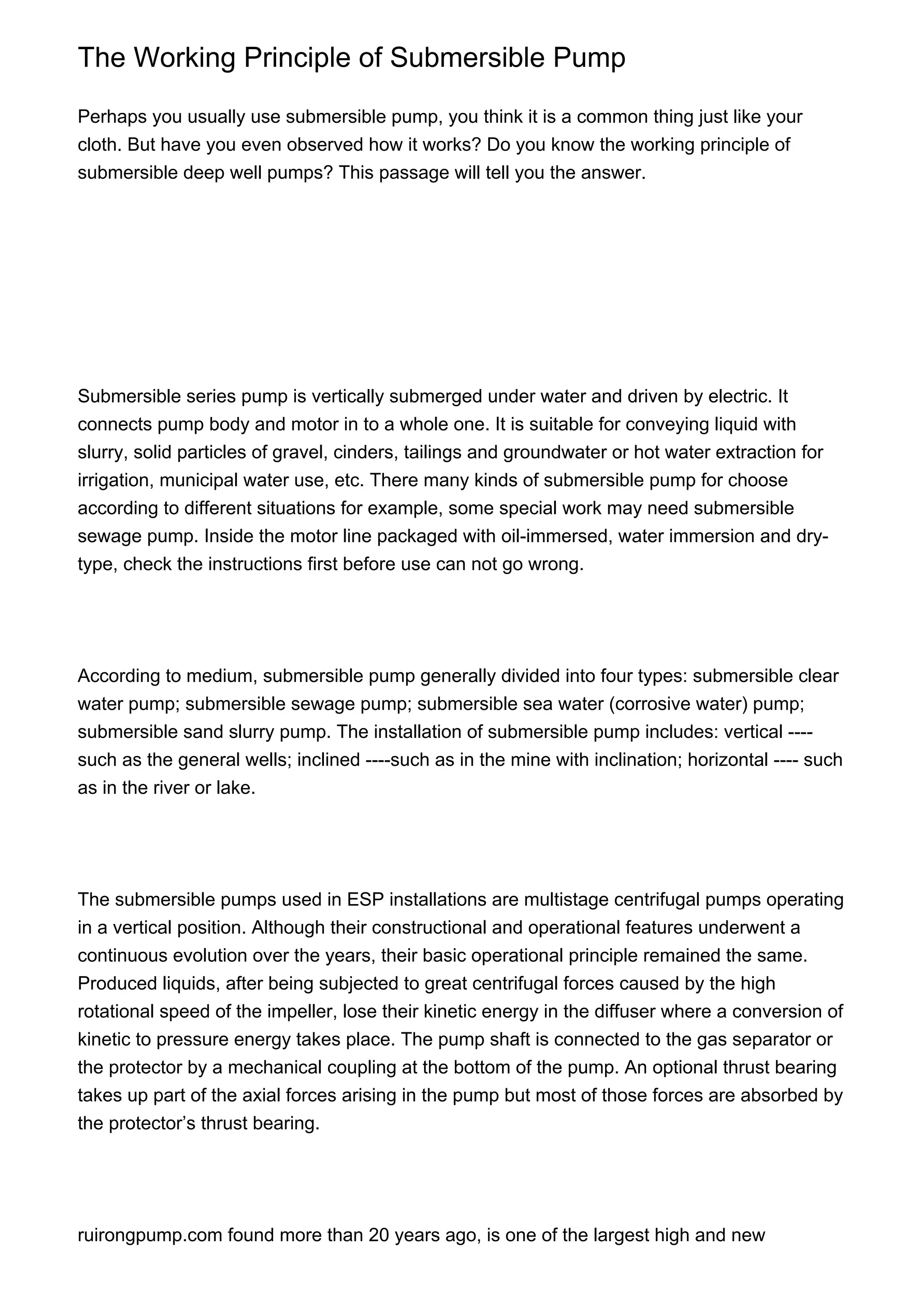 The Working Principle of Submersible Pump | PDF