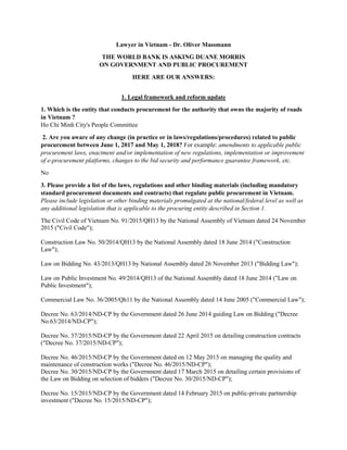 Lawyer in Vietnam - Dr. Oliver Massmann THE WORLD BANK IS ASKING DUANE ...