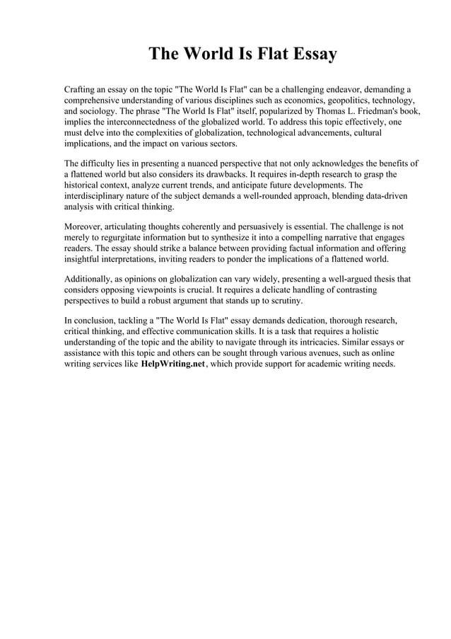 The World Is Flat Essay. Palm Beach State College | PDF