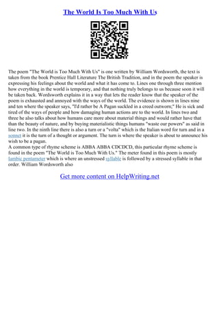 The World Is Too Much With Us Essay | PDF