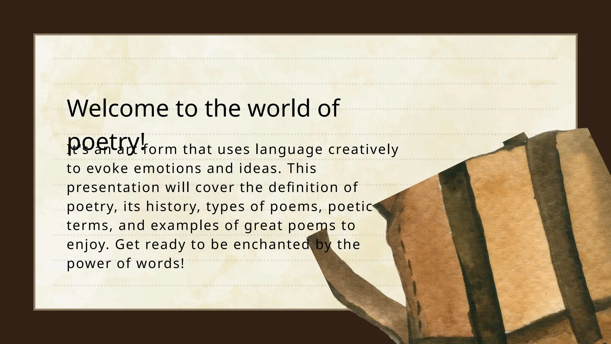The World of Poetry Education Presentation In Brown Watercolor Style .pptx