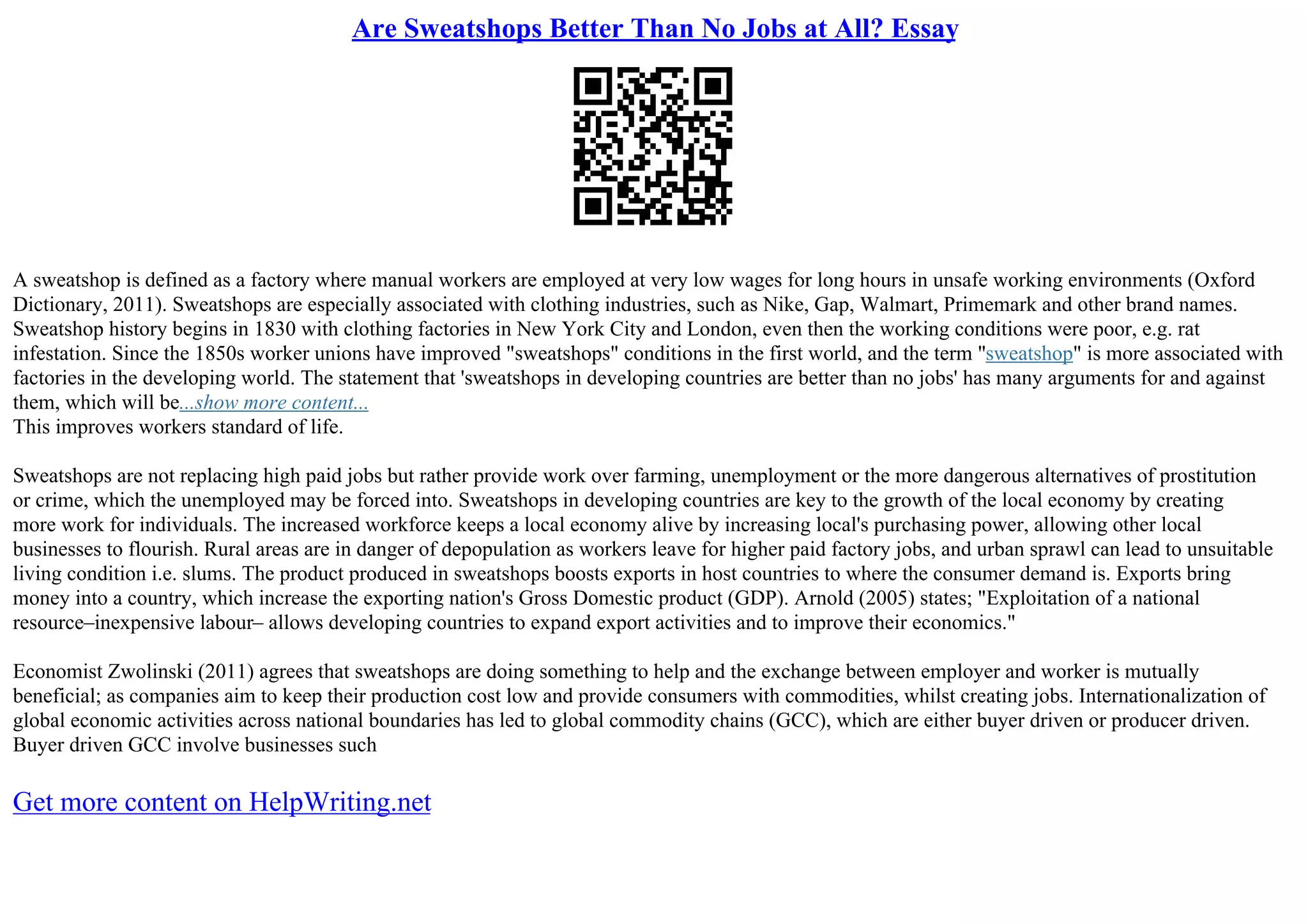 The World’S Sweatshop Essay Examples | PDF