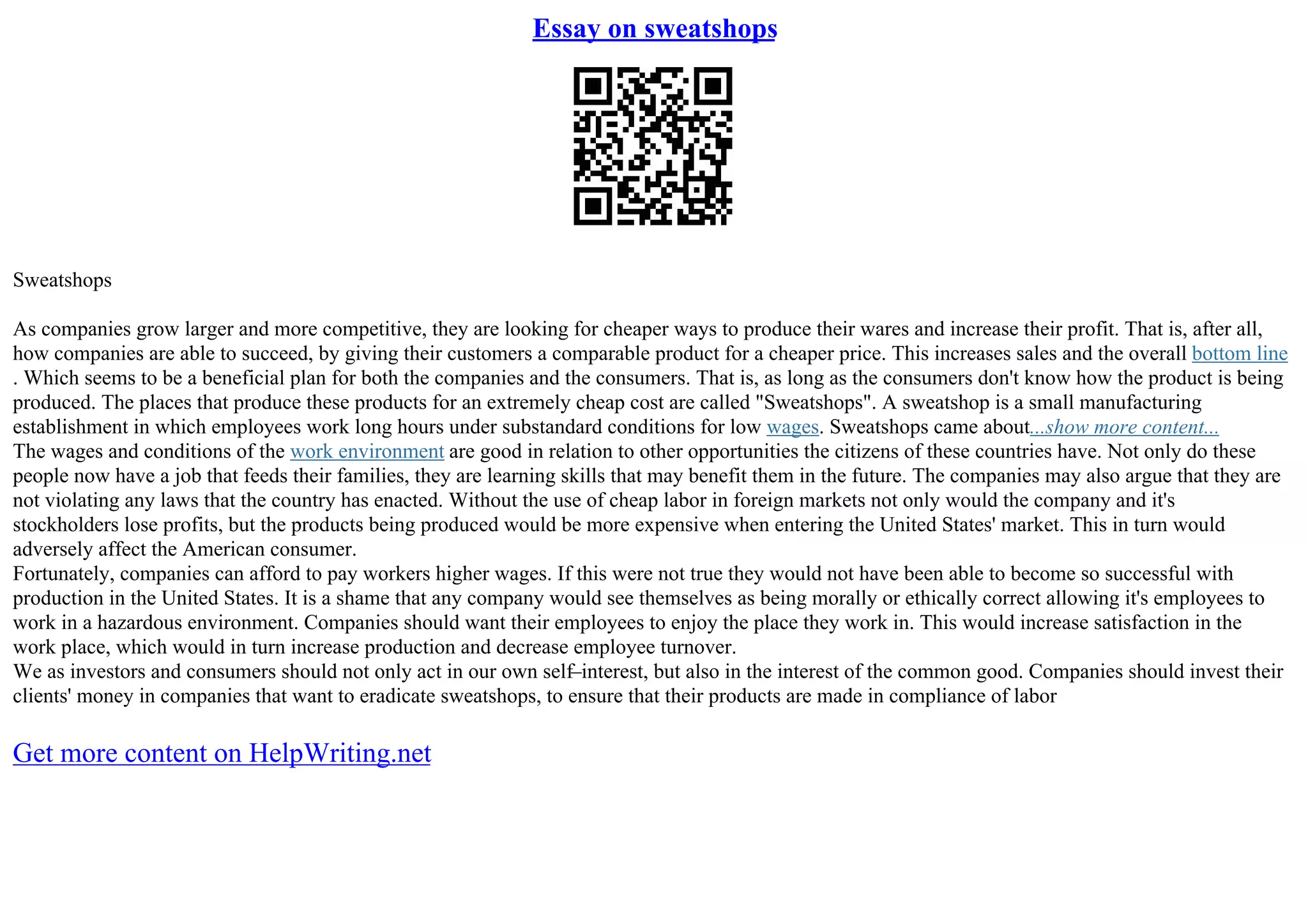 The World’S Sweatshop Essay Examples | PDF