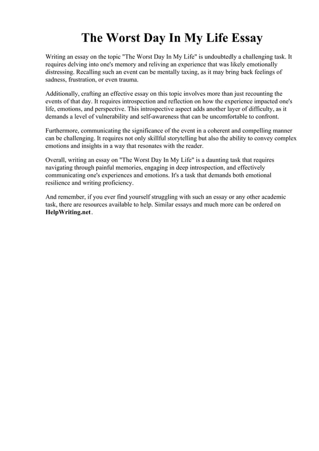 The Worst Day In My Life Essay | PDF
