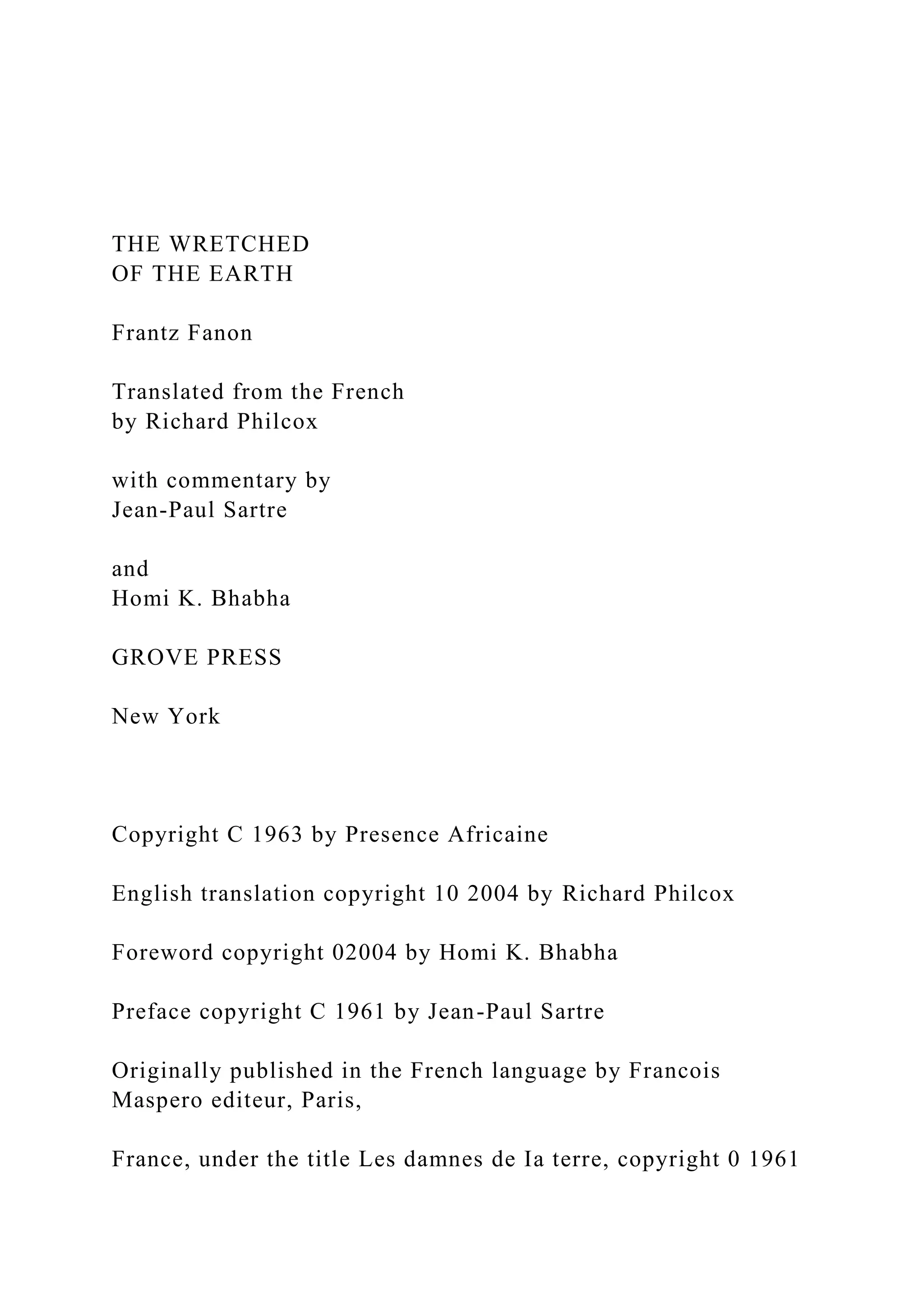 THE WRETCHEDOF THE EARTHFrantz FanonTranslated from .docx
