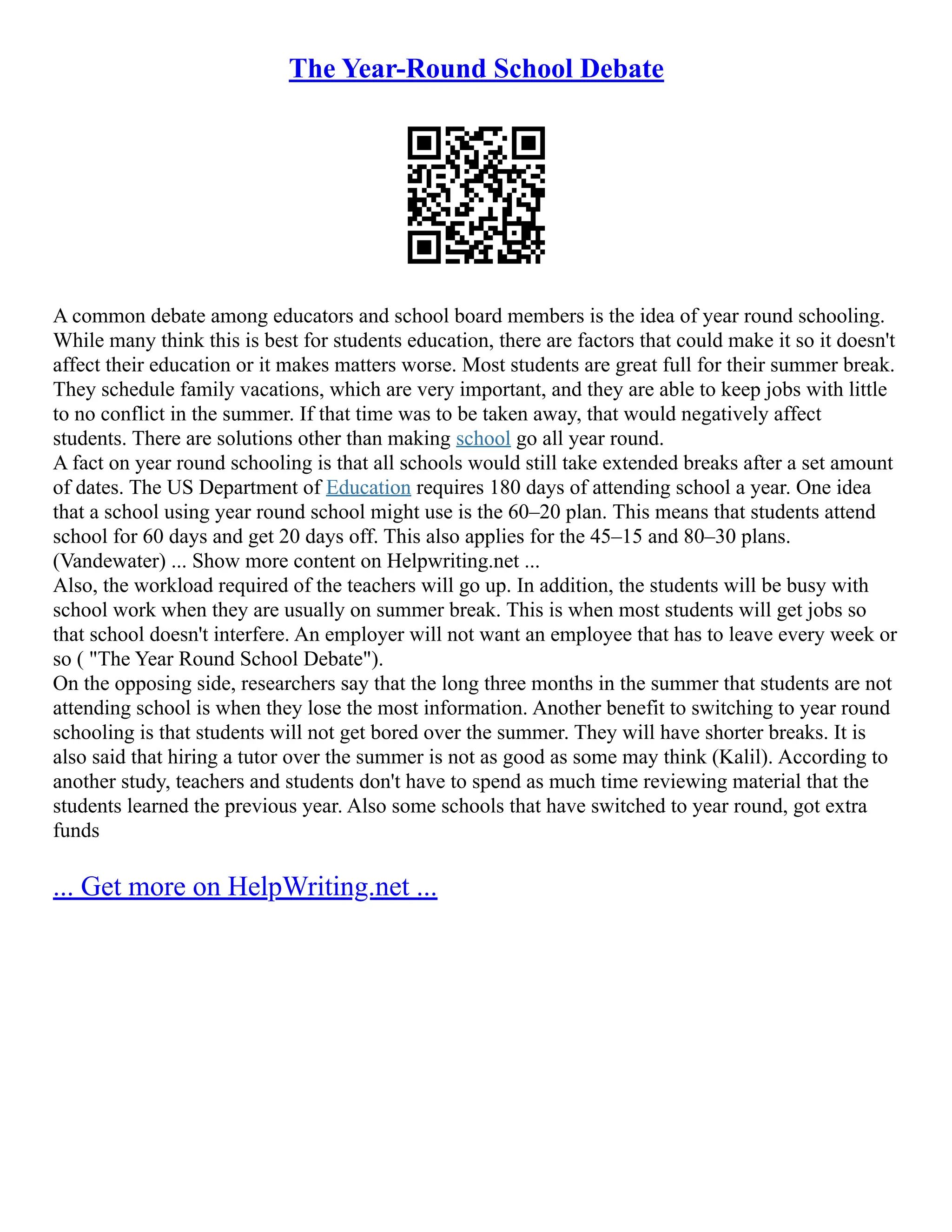 The Year-Round School Debate | PDF