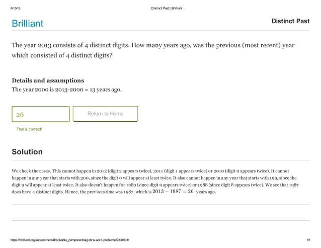 The year 2013 consists of 4 distinct digits | PPT