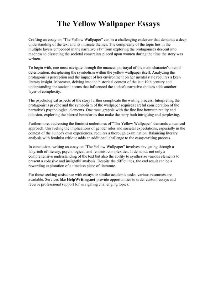 The Yellow Wallpaper Essays.pdf | Poetry | Books and Literature