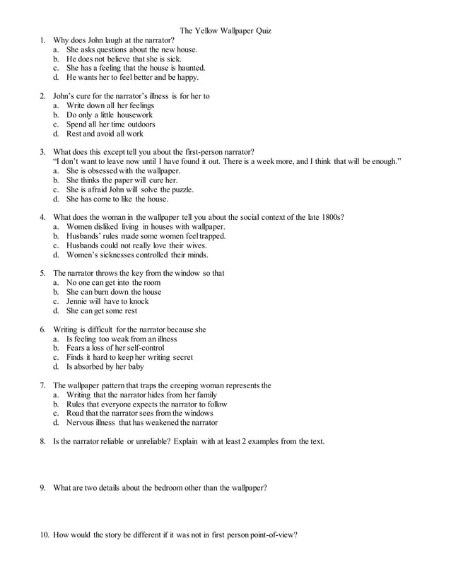 The yellow wallpaper quiz | DOCX