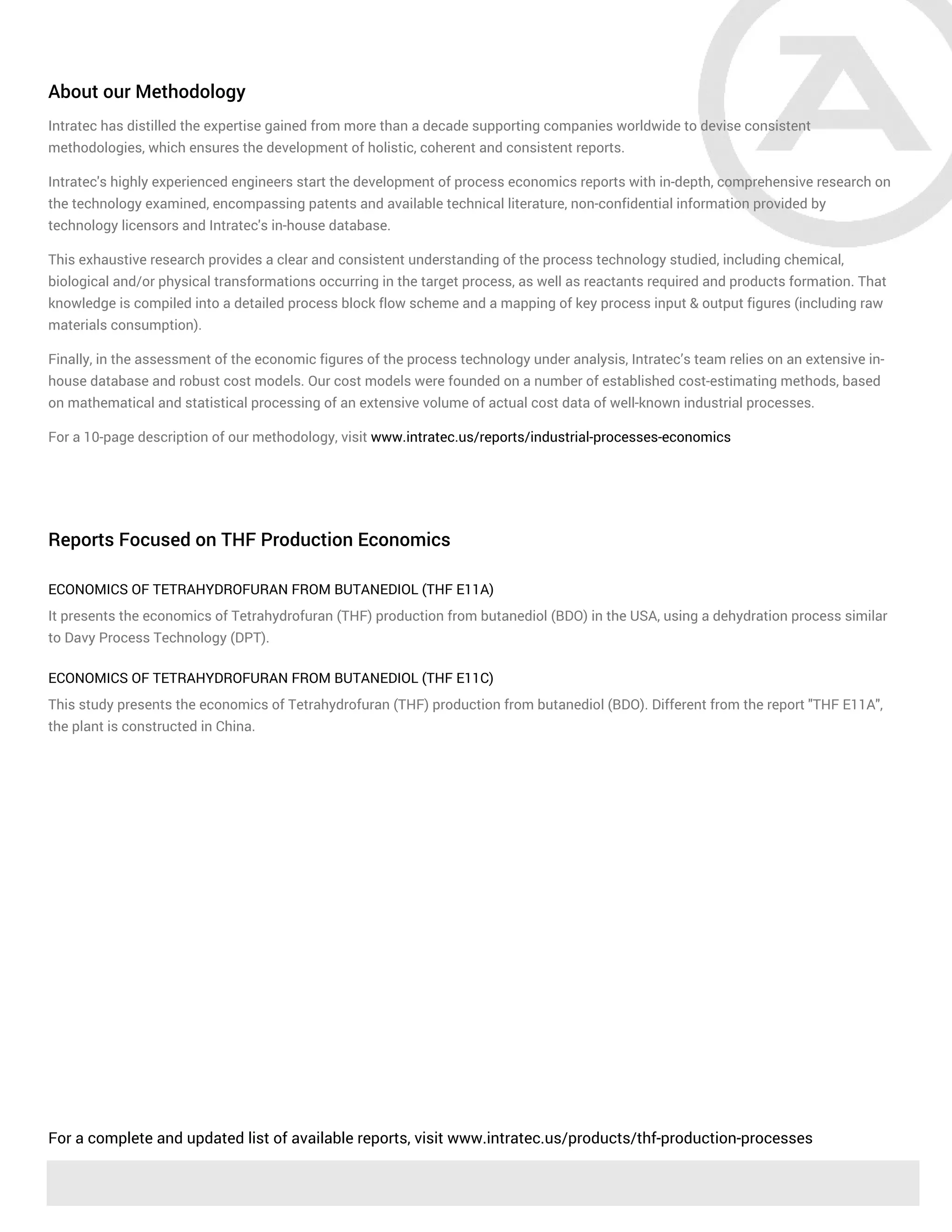 Economics of THF Production Processes | PDF