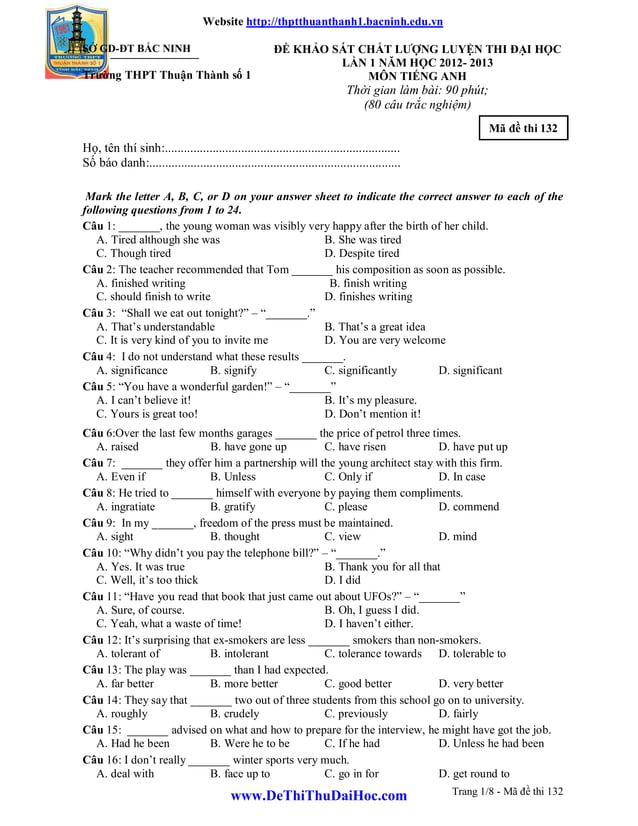 Thi thu-tieng-anh2013-deso1 | PDF