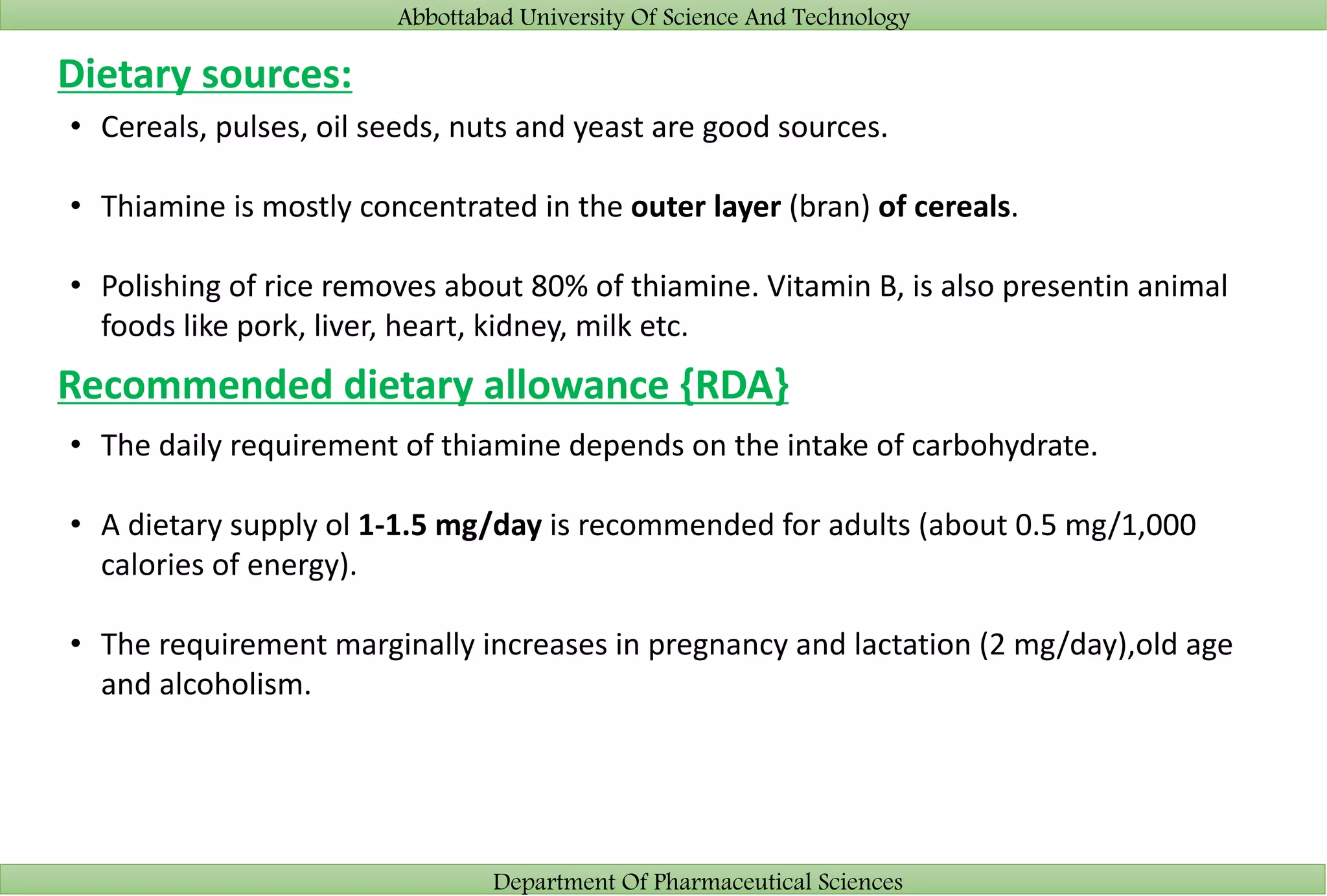 Thiamine Vitamin B1 lecture slides | PDF
