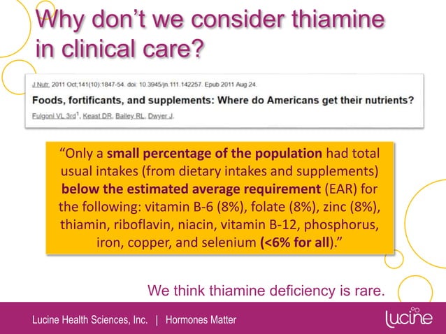 Thiamine Deficiency Disease, Dysautonomia, and High Calorie ...