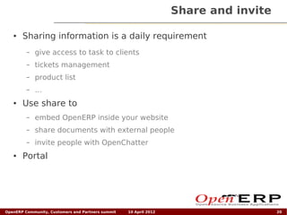 OpenERP - Sharing OpenERP content & New social features | PDF