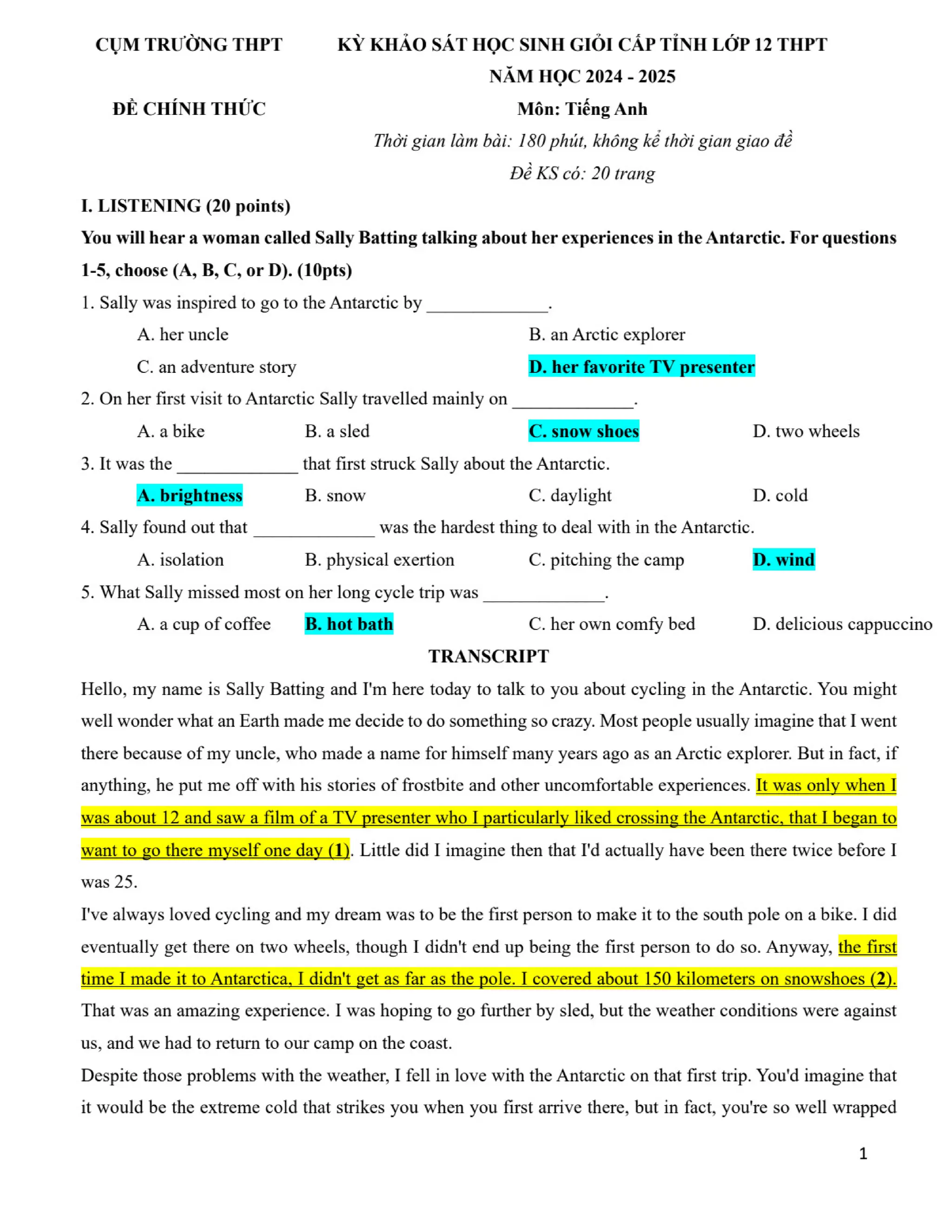 ĐỀ THI CHỌN HSG LỚP 12 THPT, THPT CHUYÊN NĂM HỌC 2024-2025 CÁC TỈNH MÔN TIẾNG ANH (CÓ FILE NGHE ...