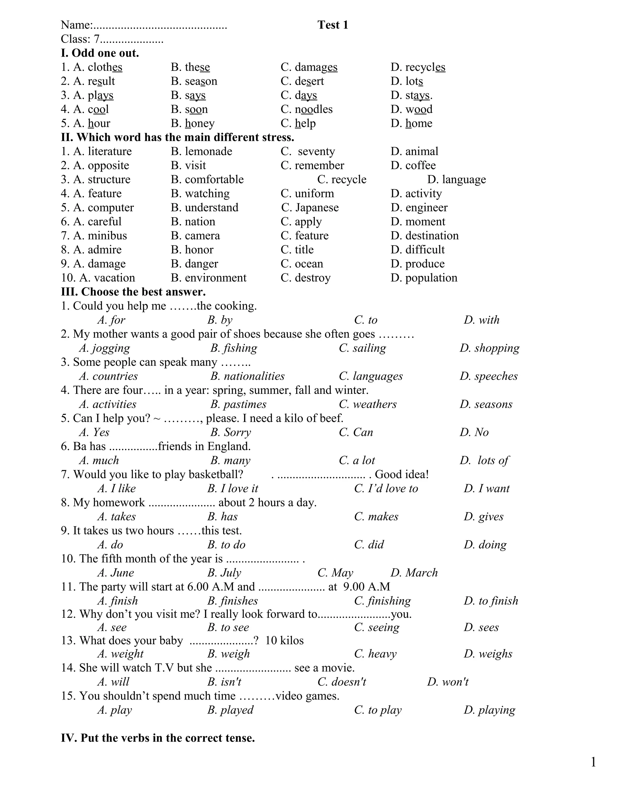 Thi chọn hsg tiếng anh lớp 7 | PDF