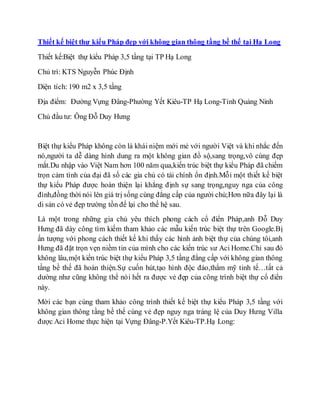 Thiết kế biệt thự kiểu Pháp 3,5 tầng cực đẹp tại Hạ Long - Duy Hưng Villa | PDF