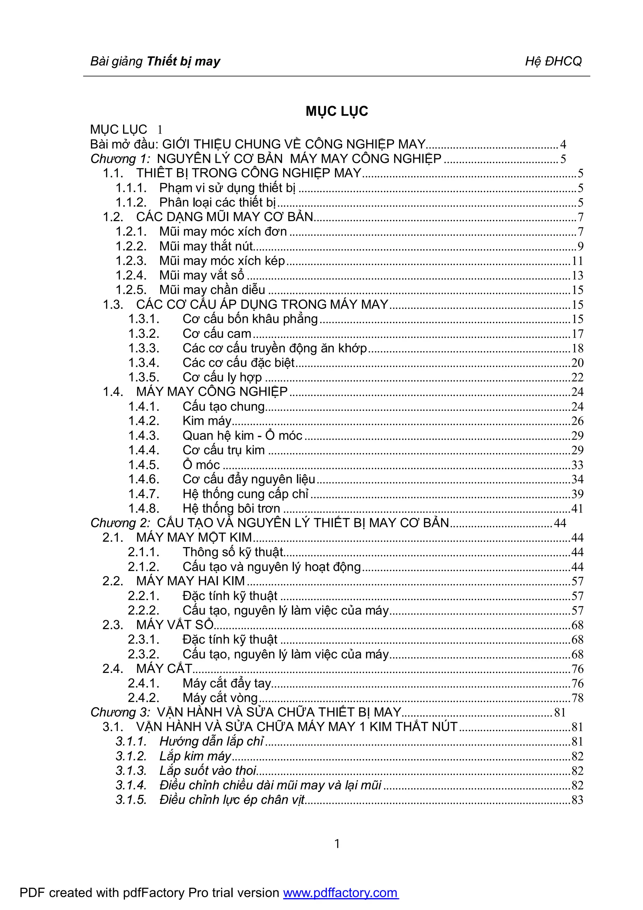 Bài giảng THIẾT BỊ MAY | PDF