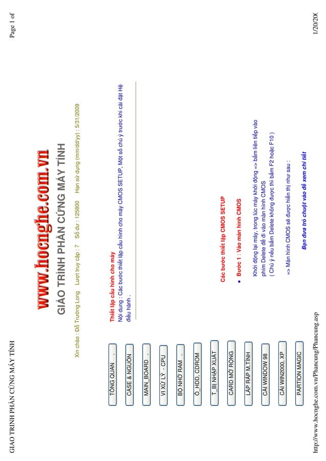 Thiet lap cau hinh cho may tinh | PDF