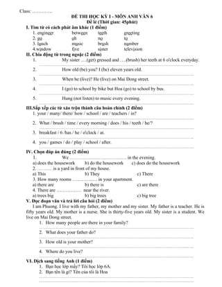 Thi hki tiếng anh lớp 6 | PDF