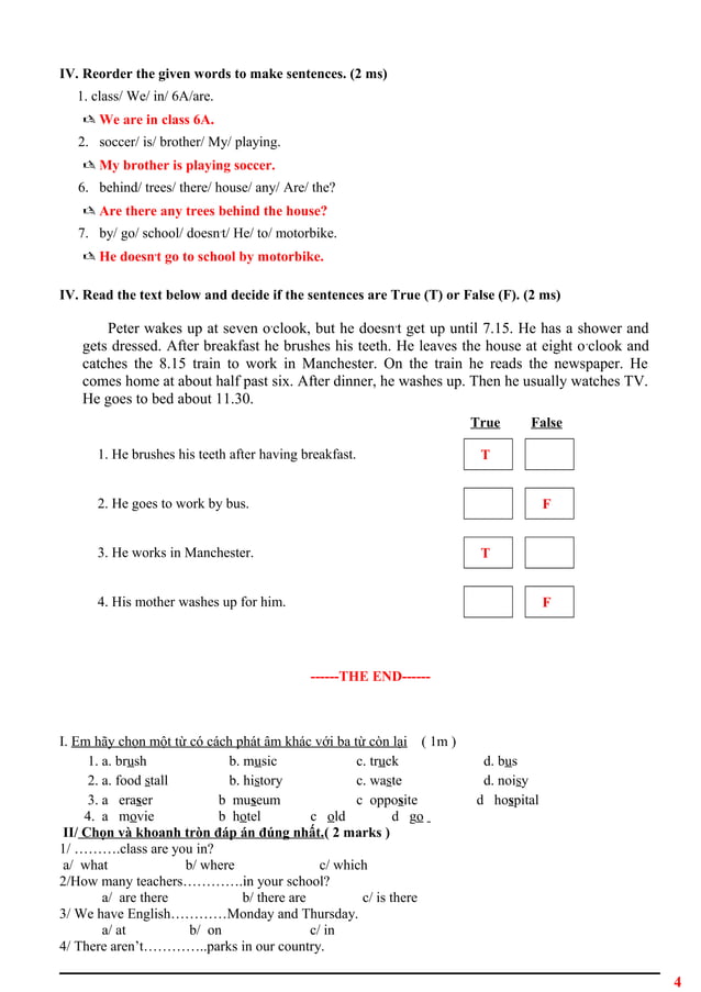 Thi hki tiếng anh lớp 6 (with key)4 | PDF