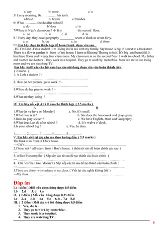 Thi hki tiếng anh lớp 6 (with key)4 | PDF