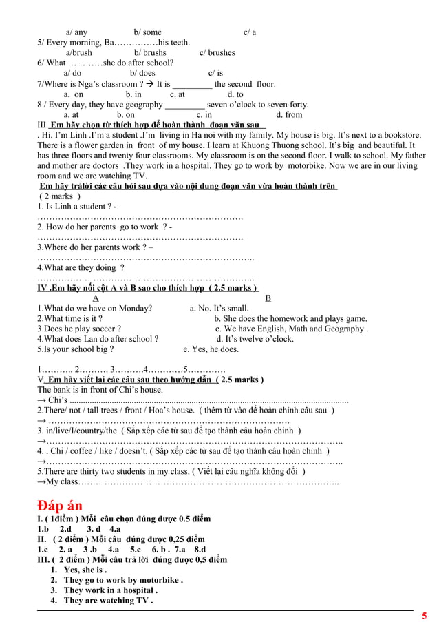 Thi hki tiếng anh lớp 6 (with key)4 | PDF