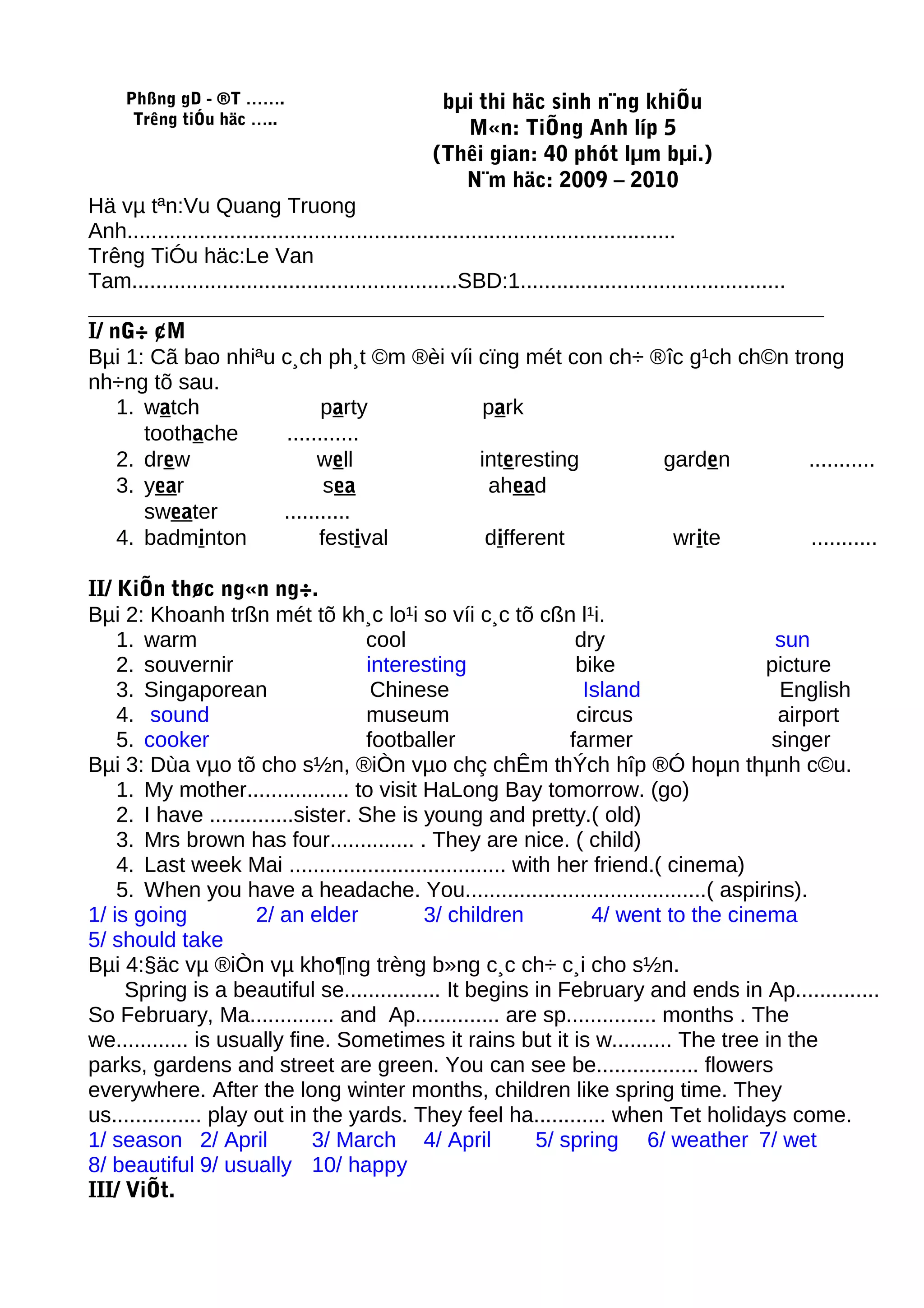 Thi hsg tiếng anh lớp 5 | PDF