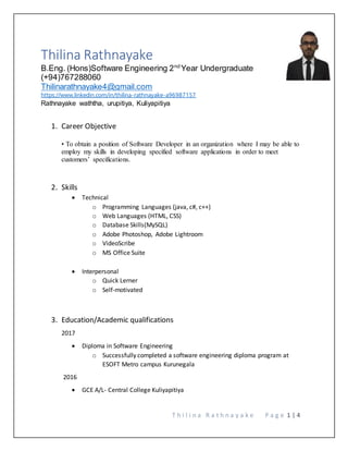 Thilina rathnayake cv | PDF