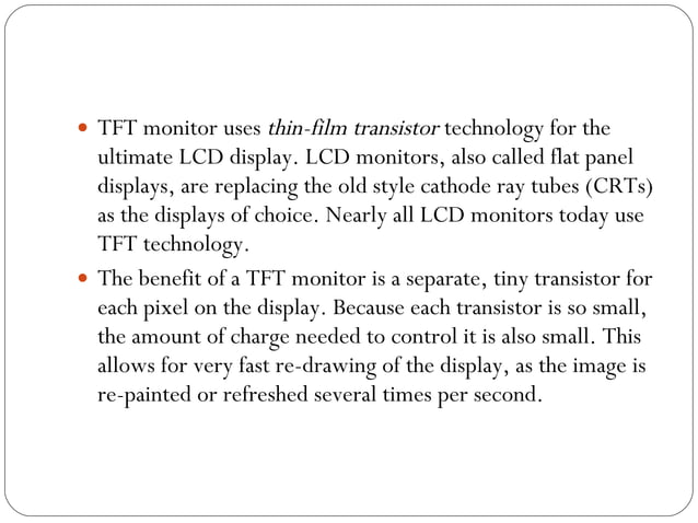 Thin Film Transistors | PPT | Computer Peripherals | Computing