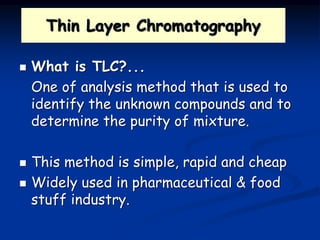 PPT - Cromatografia planare Thin Layer Chromatography (TLC) Cromatografia su carta PowerPoint ...