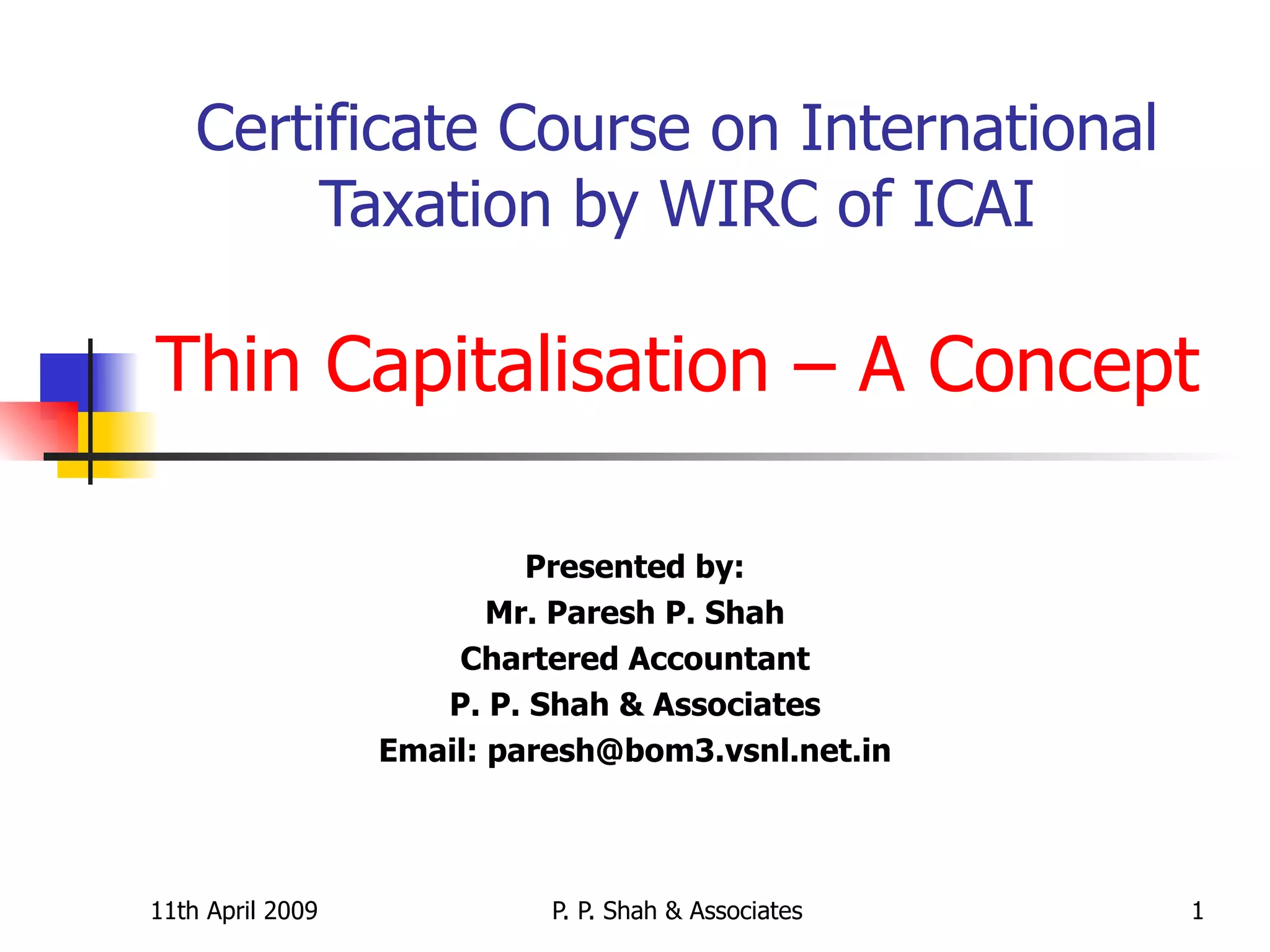 Thin capitalisation 110409 | PPT