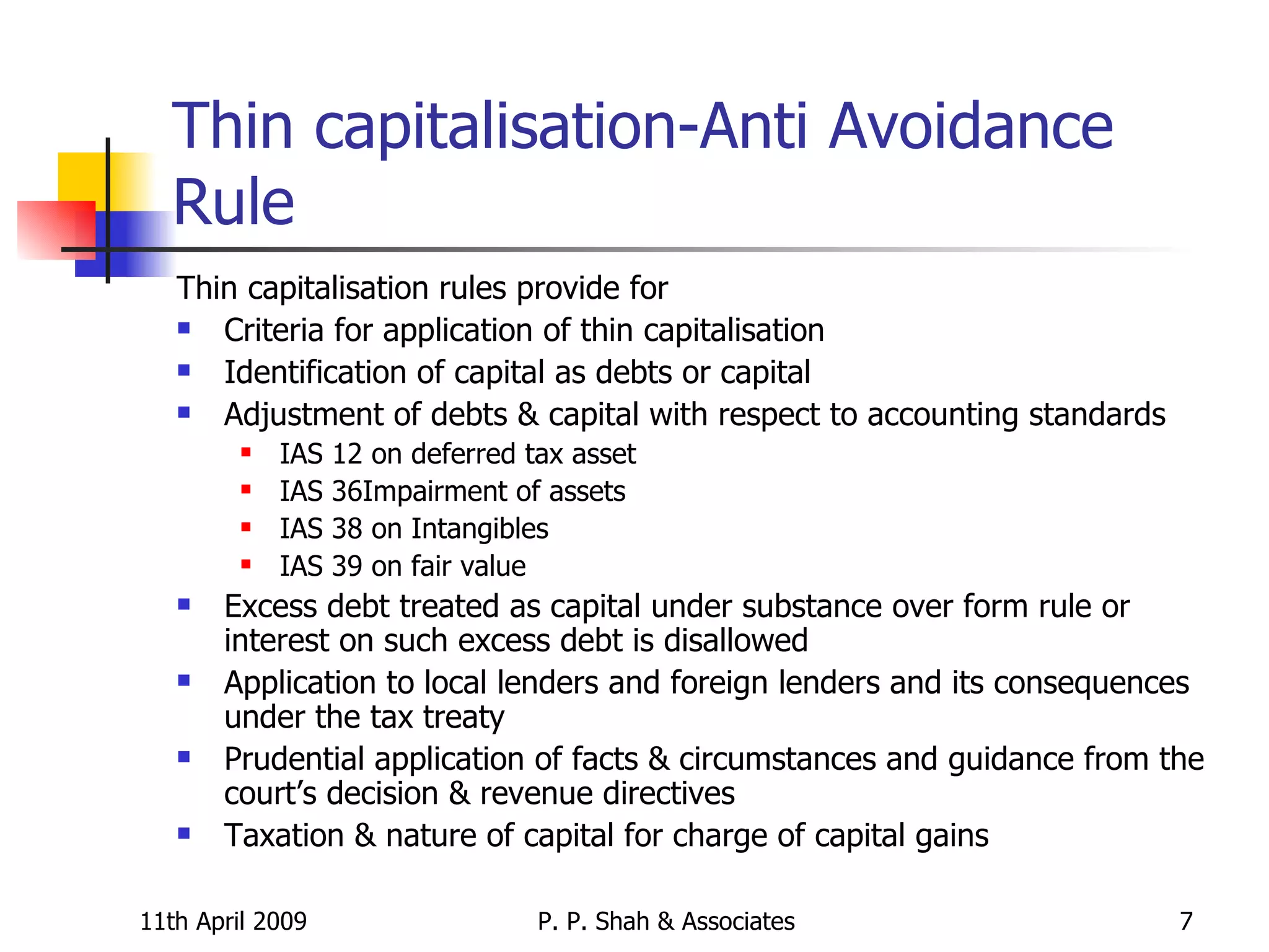 Thin capitalisation 110409 | PPT